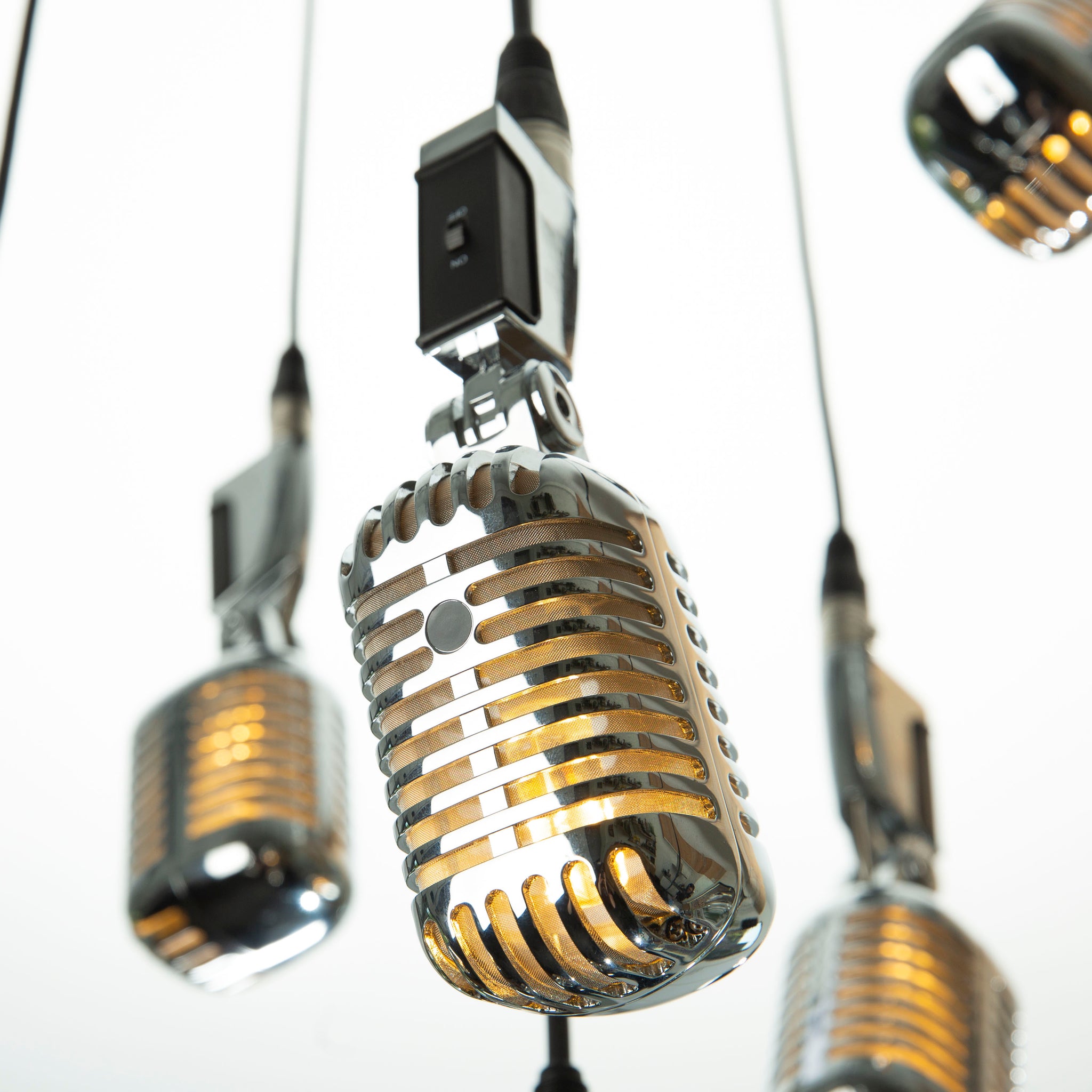 Hexa Retro Microphone Pendant Lamp - Silver – Microphone Mania