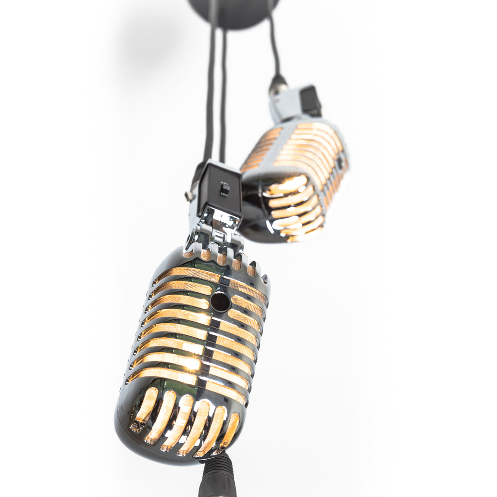 Triple Retro Microphone Pendant Lamp - Silver – Microphone Mania